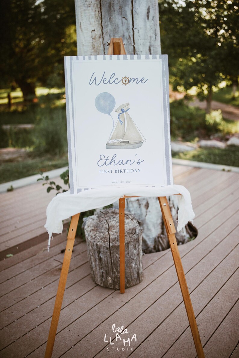 Nautical Birthday Welcome Sign: Sailing Theme, Editable Template ...