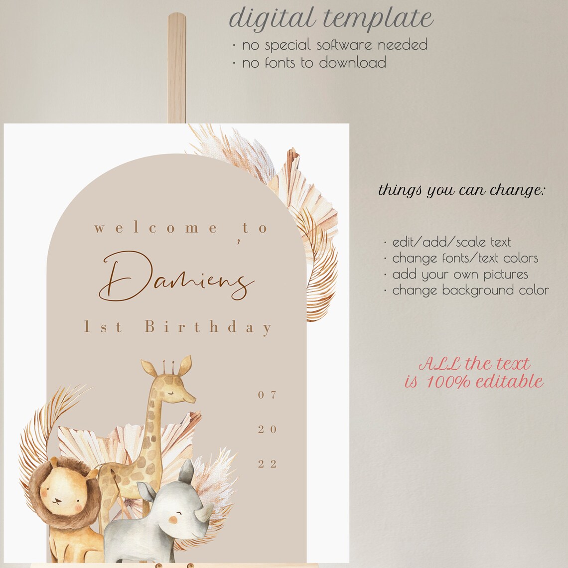 Boho Safari Birthday Welcome Sign Muted Jungle Animals Party - Etsy