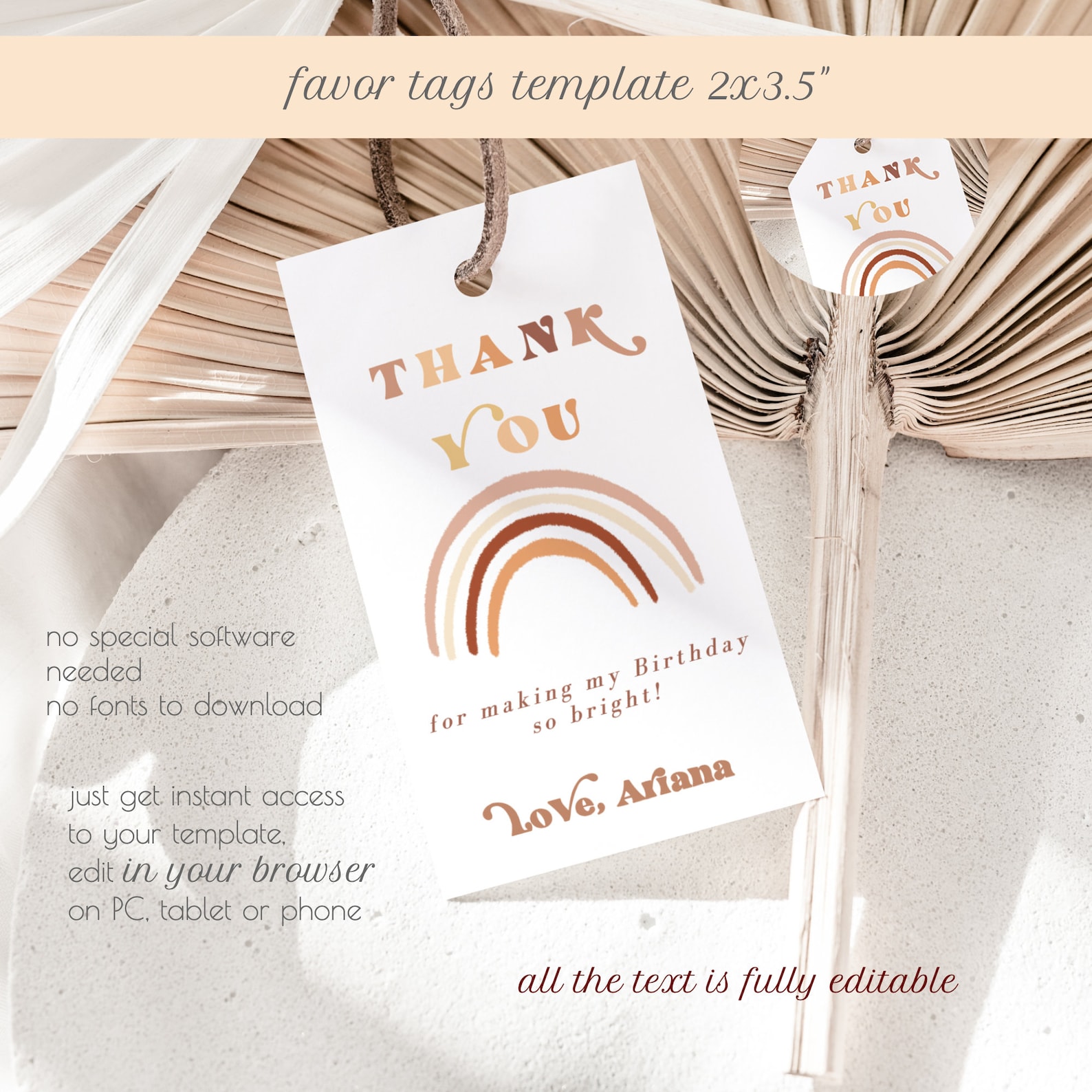 Boho Rainbow Birthday Favor Tags Simple Rainbow Gift Labels - Etsy