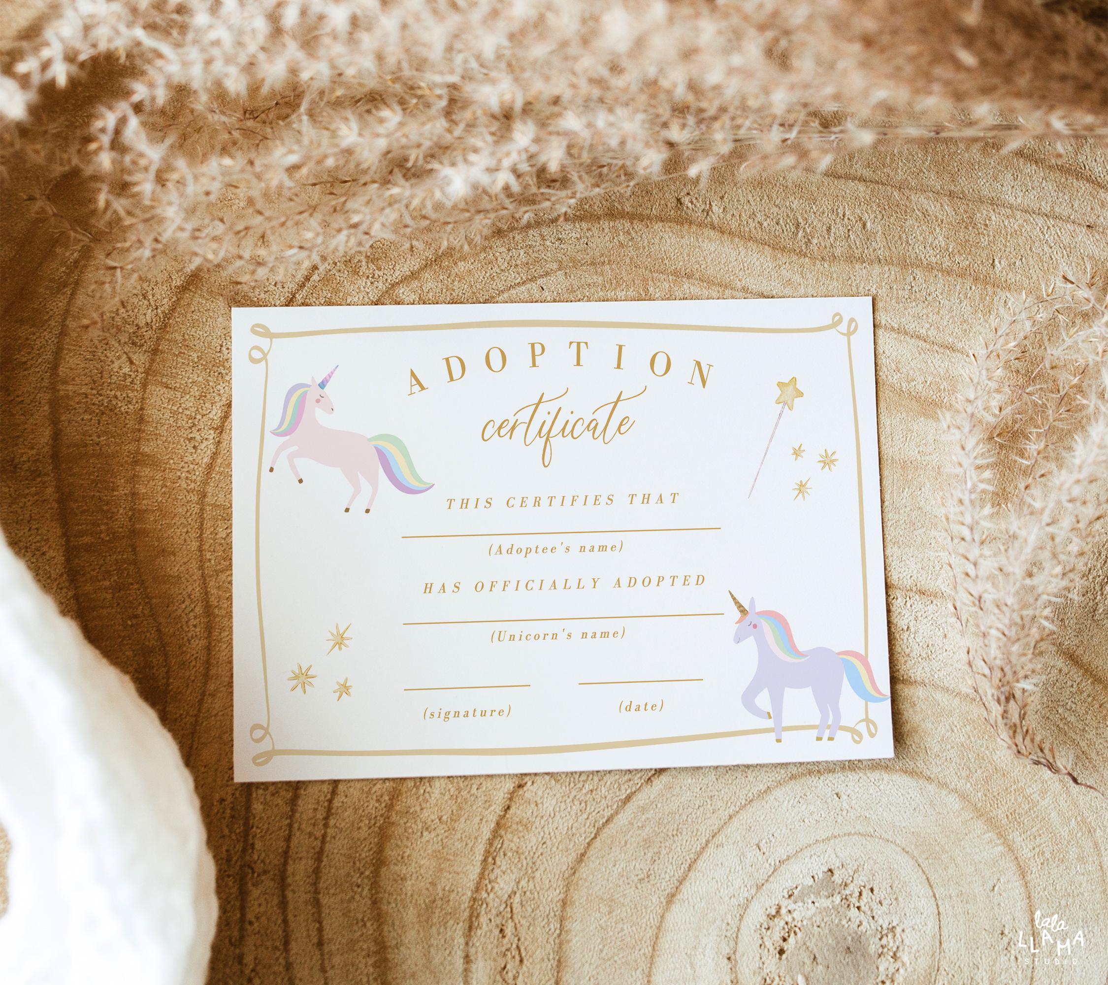 Adopt A Unicorn Set Template: Magical Rainbow Certificate and Sign ...