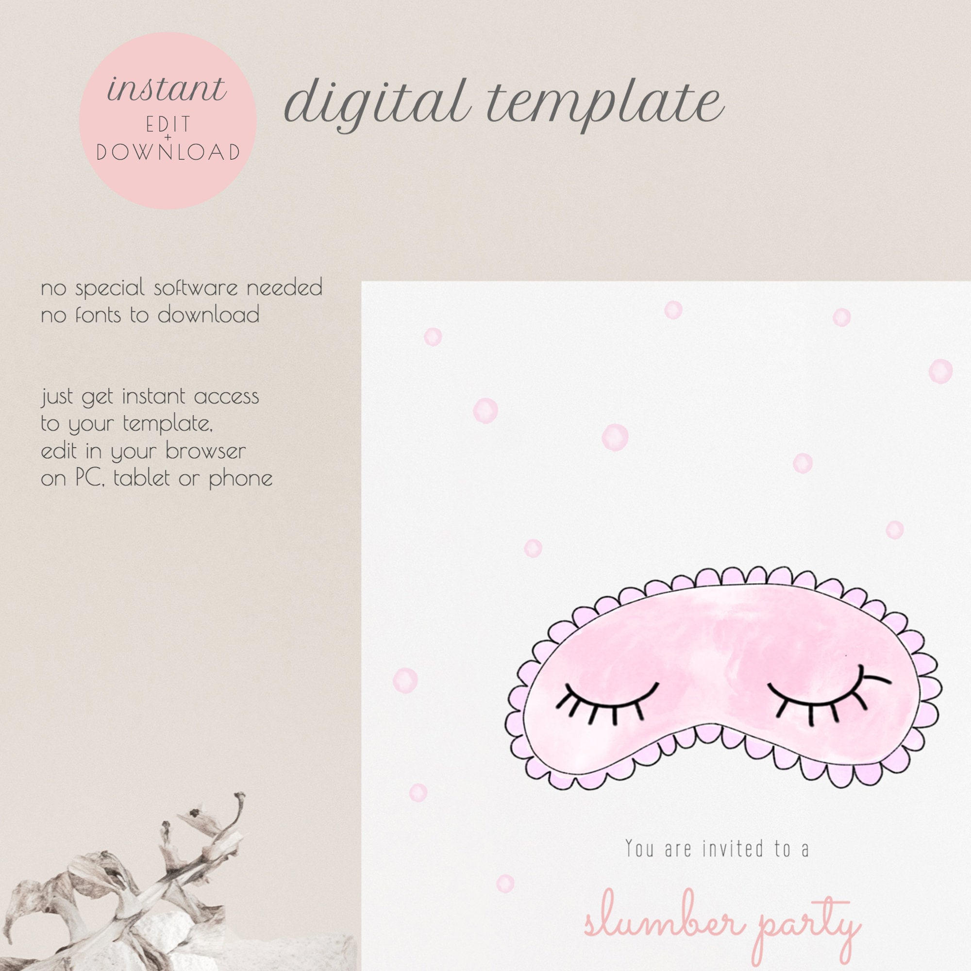 Modern Slumber Party Mask Invitation Template Sleepover Party - Etsy