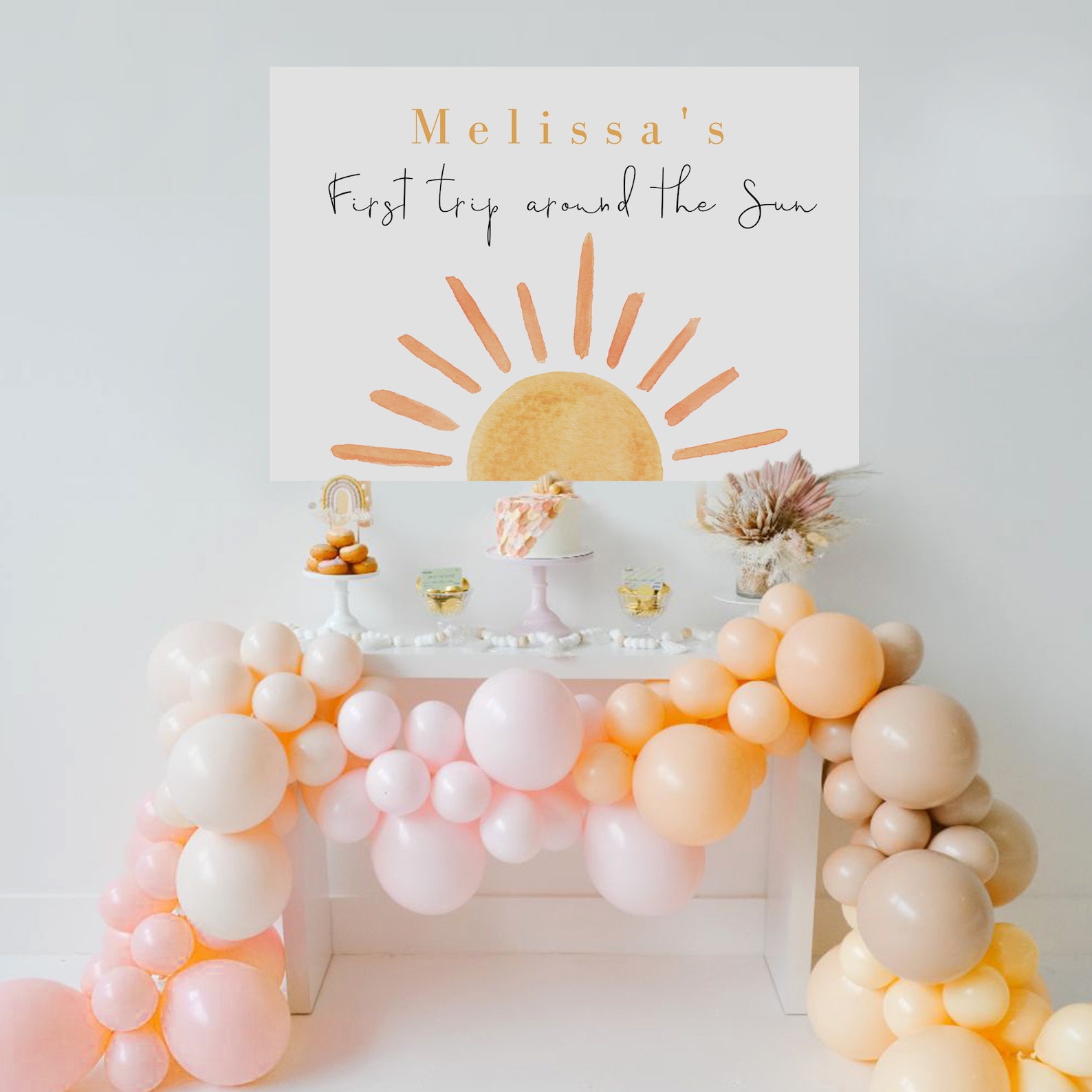 Boho Sun Backdrop Template, Muted Sun Dessert Table Backdrop, 1st Trip ...