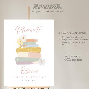 Storybook Birthday Welcome Sign, Book Theme Party Poster, First Chapter ...