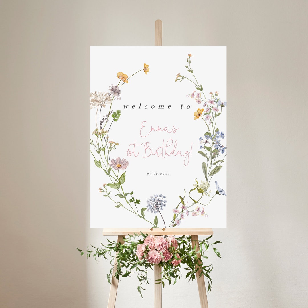 Wildflower Birthday Welcome Sign, Little Wildflower Party Poster ...