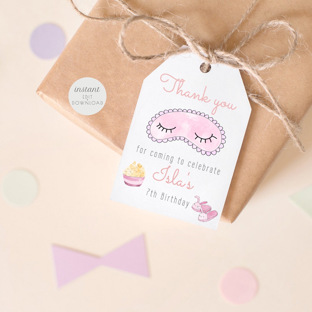 Pajama Party Favor Tags, Printable Slumber Party Thank You, Slumber ...