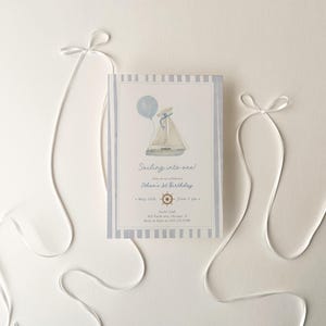 Little Sailor 1st Birthday Invitation Editable, Nautical Sailing Into ...