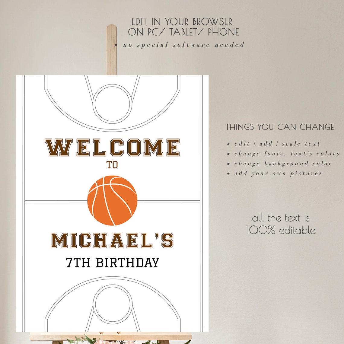 Editable Basketball Birthday Welcome Sign, Basketball Party Poster ...