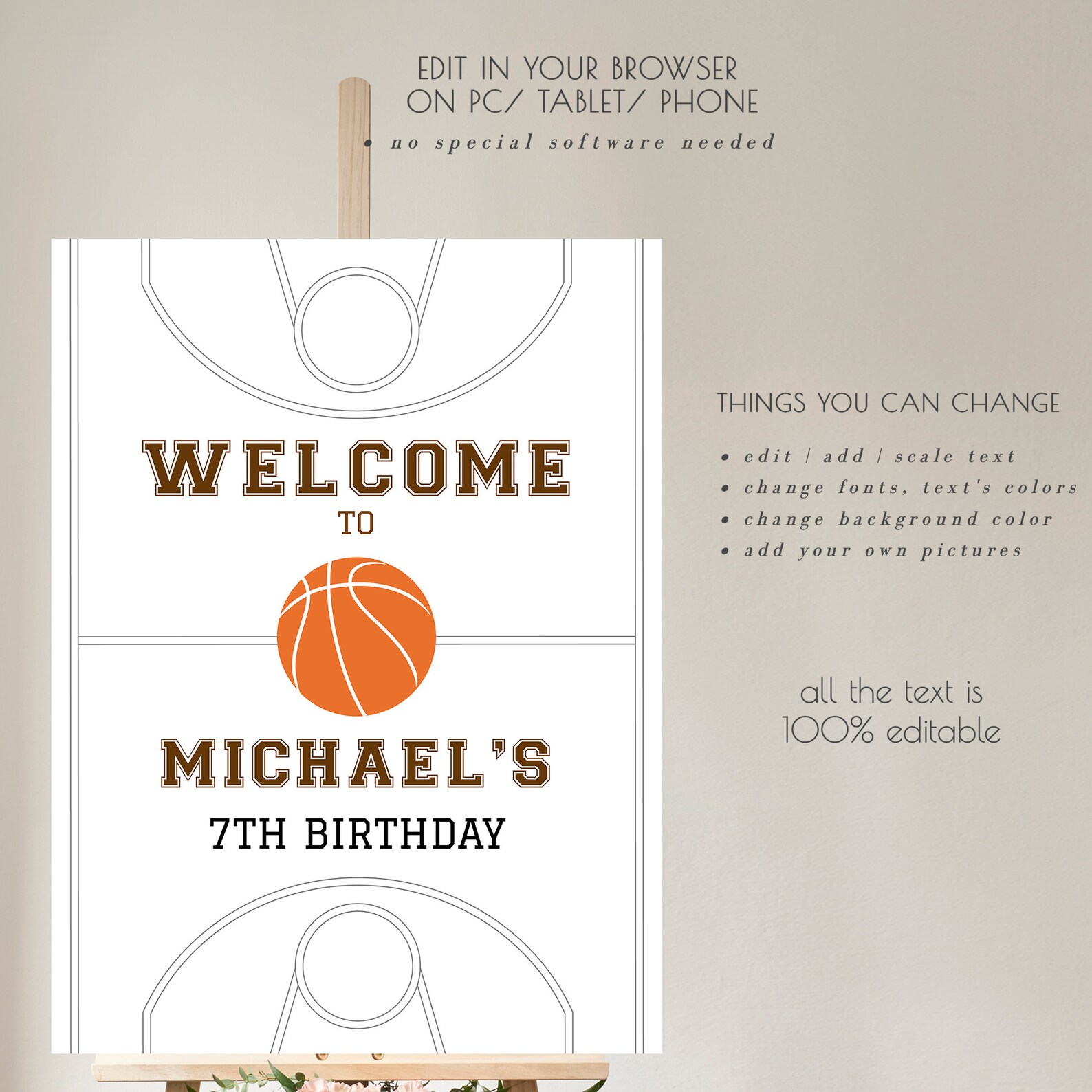 Editable Basketball Birthday Welcome Sign, Basketball Party Poster ...
