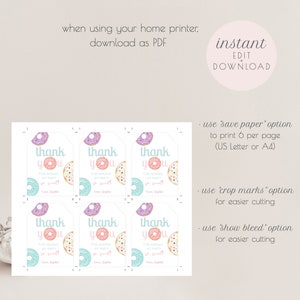 Editable Donut Favor Tags, Printable Donut Thank You, Pastel Donut ...