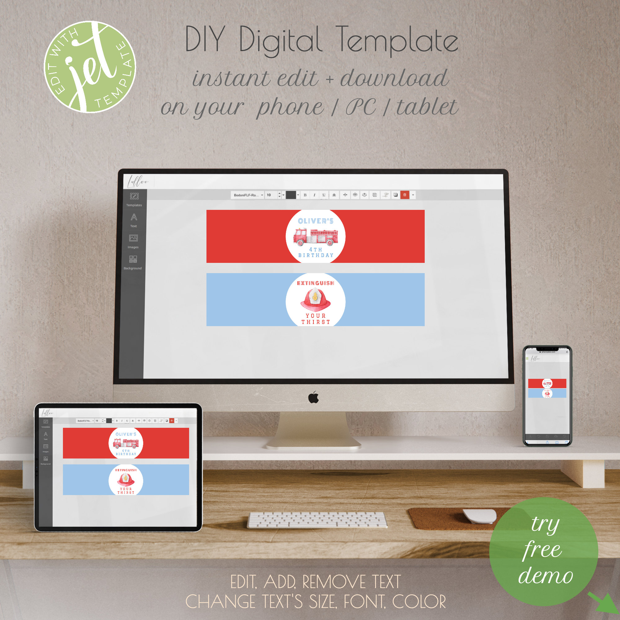 EDITABLE Fire Truck Water Bottle Labels Template Firefighter - Etsy