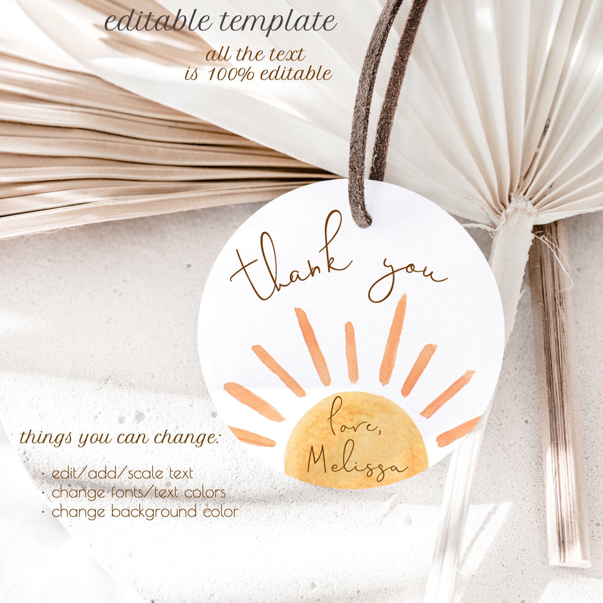 Sun Birthday Round Favor Tags Template Sunshine Gift Labels - Etsy