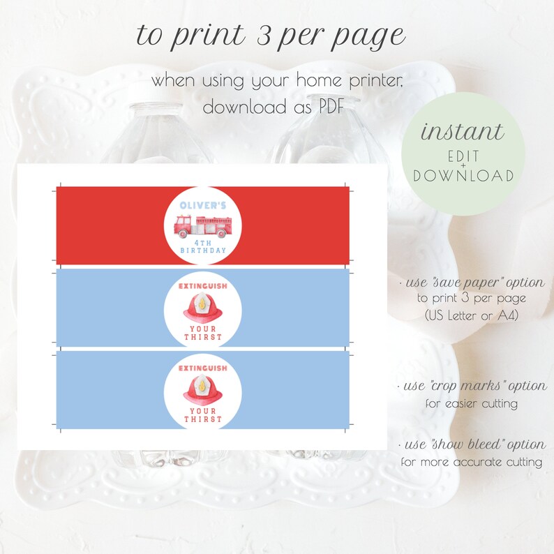 EDITABLE Fire Truck Water Bottle Labels Template Firefighter - Etsy