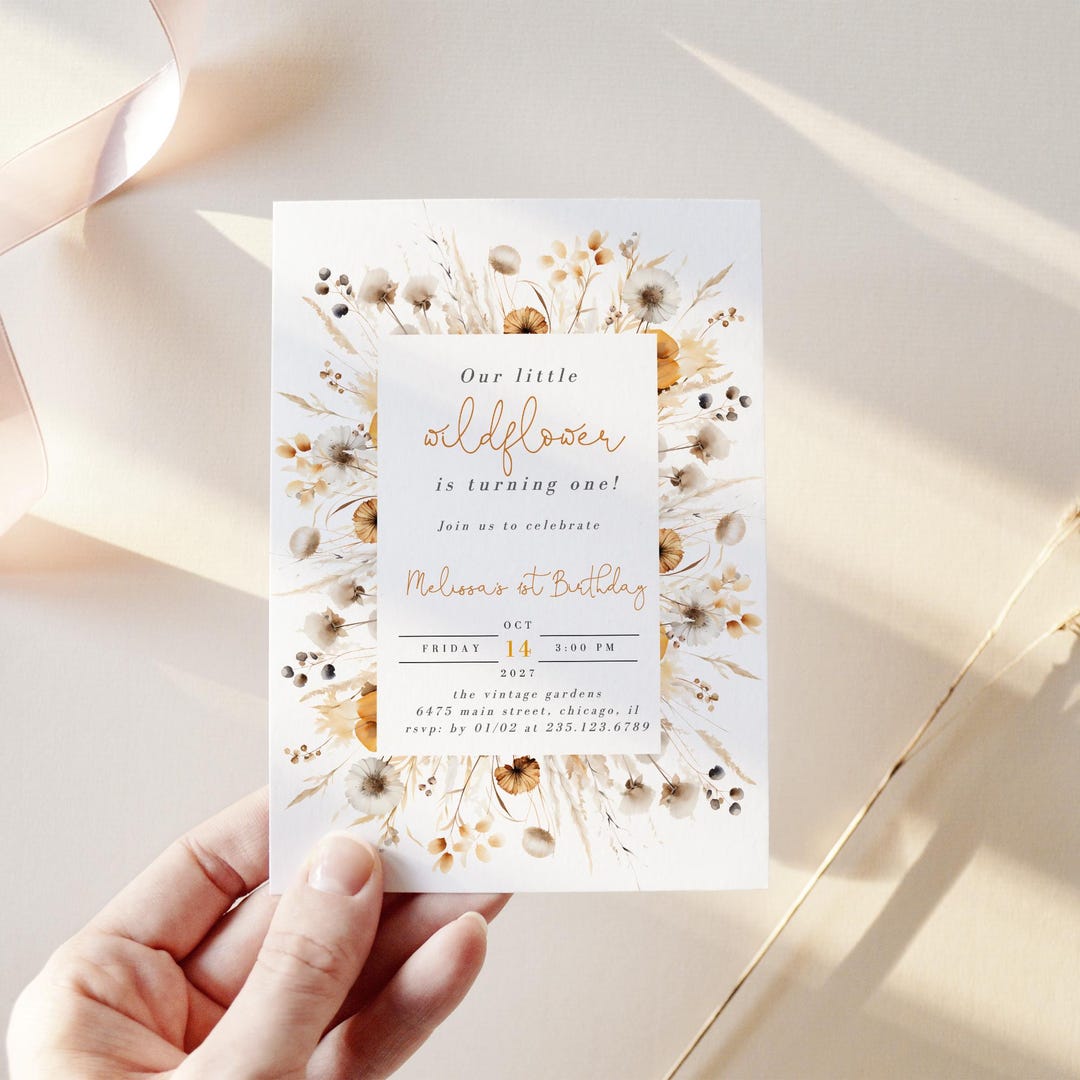 Fall Wildflower Birthday Invitation Editable, Autumn Little Wildflower ...