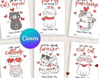 Printable Cat Valentines Day Cards, Classroom Valentine's Day Cards for ...