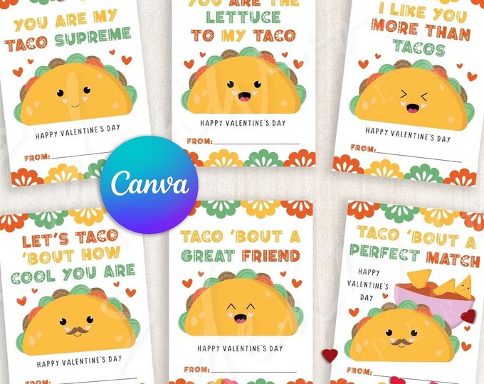 Printable Taco Valentine's Day Cards, Valentines Card for Kids, Taco ...