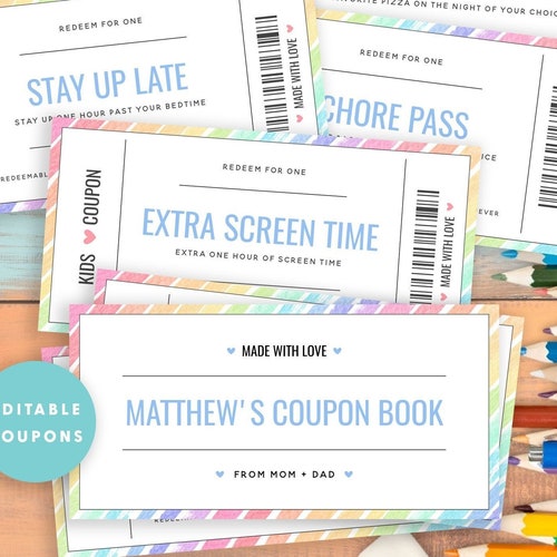 Kids Coupon Book Printable Coupon Book for Kids Reward - Etsy