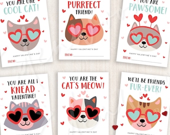 Printable Cat Pun Valentine's Day Cards, Classroom Valentine's Day ...