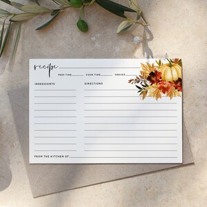 Fall Pumpkin Recipe Card, Thanksgiving Recipe Card Template, 4x6 Recipe ...