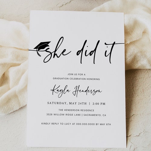 She Did It Graduation Invitation Template Printable - Etsy
