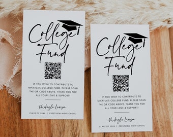 QR Code College Fund Graduation Insert, Printable Graduation College ...