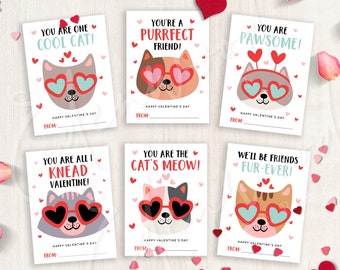 12 Printable Cat Valentine's Day Cards, Classroom Valentine's Day Cards ...