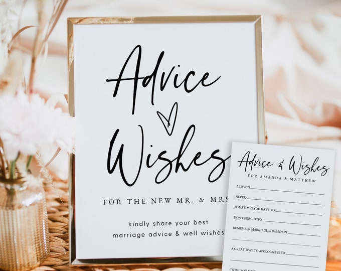Advice and Wishes for Bride and Groom Sign and Cards, Minimalist ...