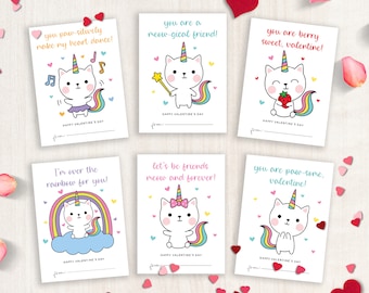 Printable Cat Valentine's Day Cards Classroom | Etsy