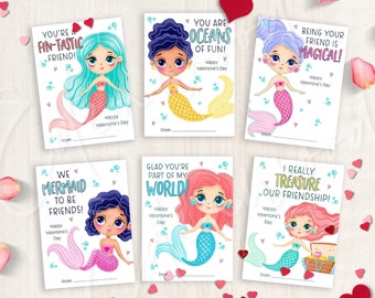 Printable Mermaid Valentines Day Cards, Classroom Valentine's Day Cards ...