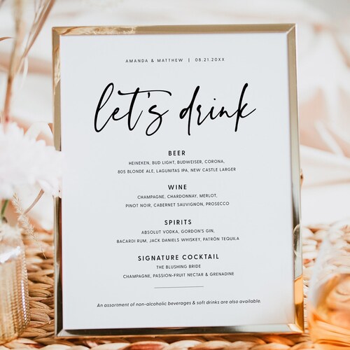 Modern Minimalist Bar Menu Sign Printable Editable Bar Sign - Etsy