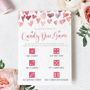 Valentine's Day Candy Dice Game, Printable Kids Valentine's Day Party ...