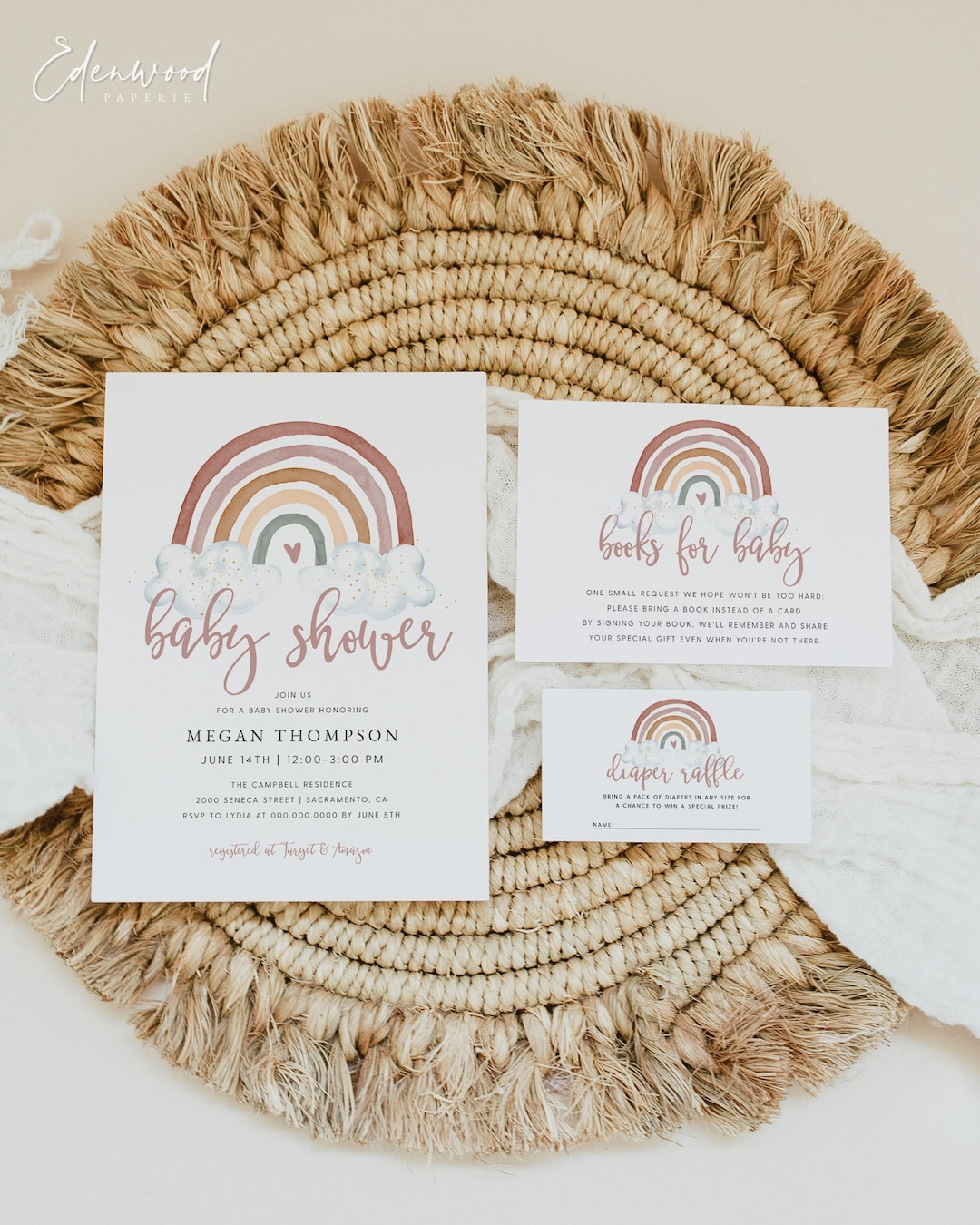 Rainbow Baby Shower Invitation Template Suite, Boho Rainbow Baby Shower ...