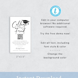 QR Code College Fund Graduation Insert, Printable Graduation College ...