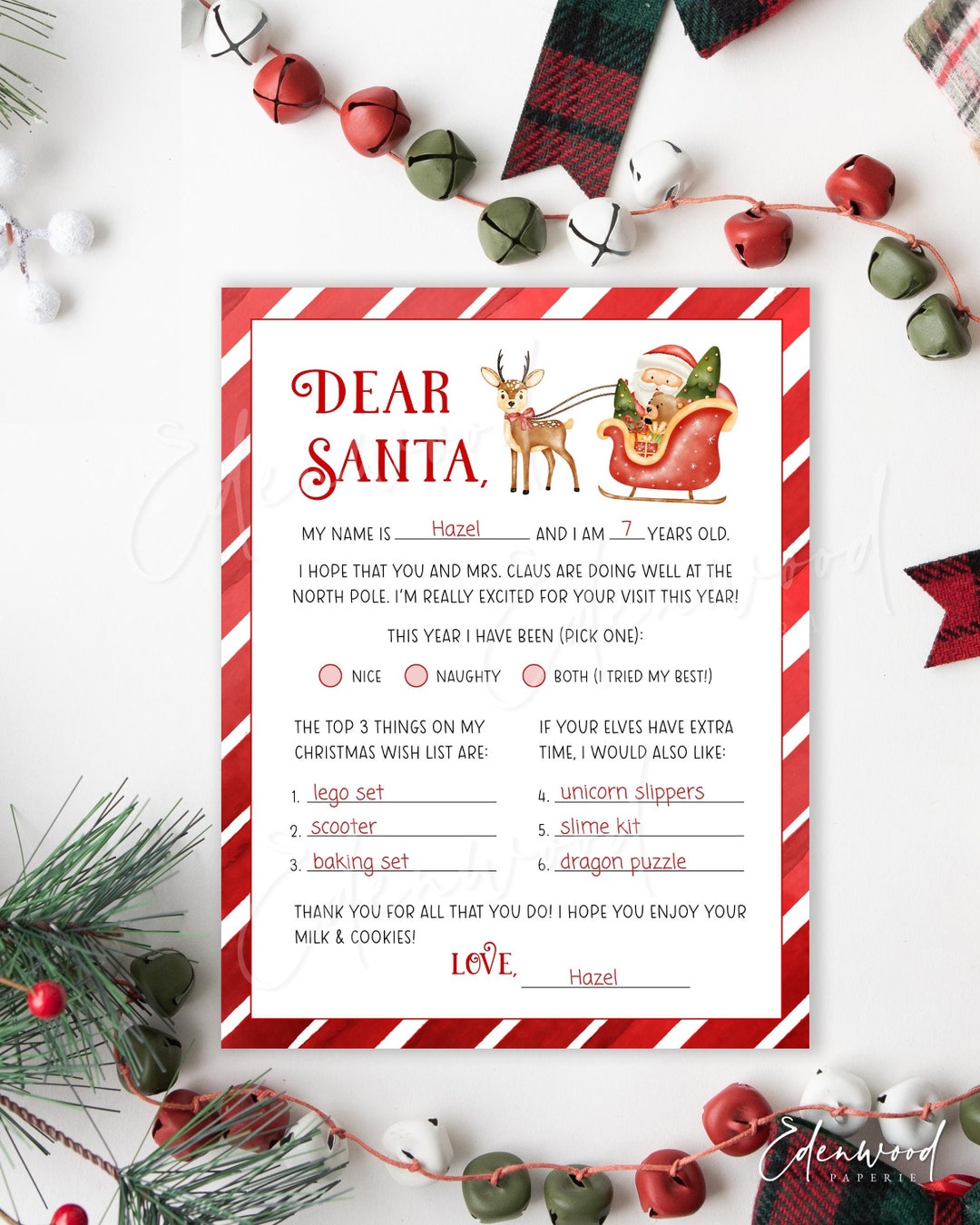 Printable Letter to Santa, Kids Christmas Wish List, Dear Santa Letter ...
