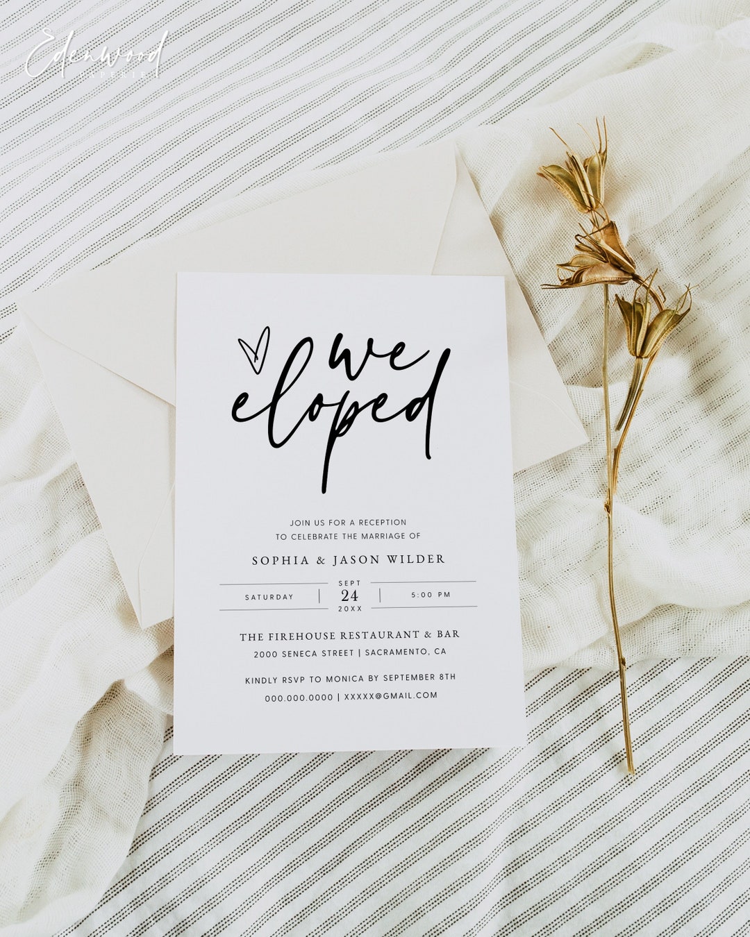 Elopement Reception Invitation Template, We Eloped Announcement ...