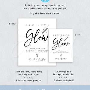 Let Love Glow Wedding Sign, Wedding Glow Sticks Table Sign, Glow Stick ...