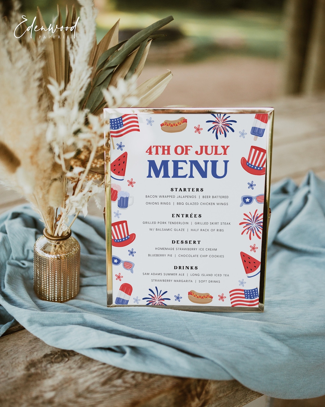 Editable July 4th Menu Template, Patriotic Independence Day Menu Sign ...