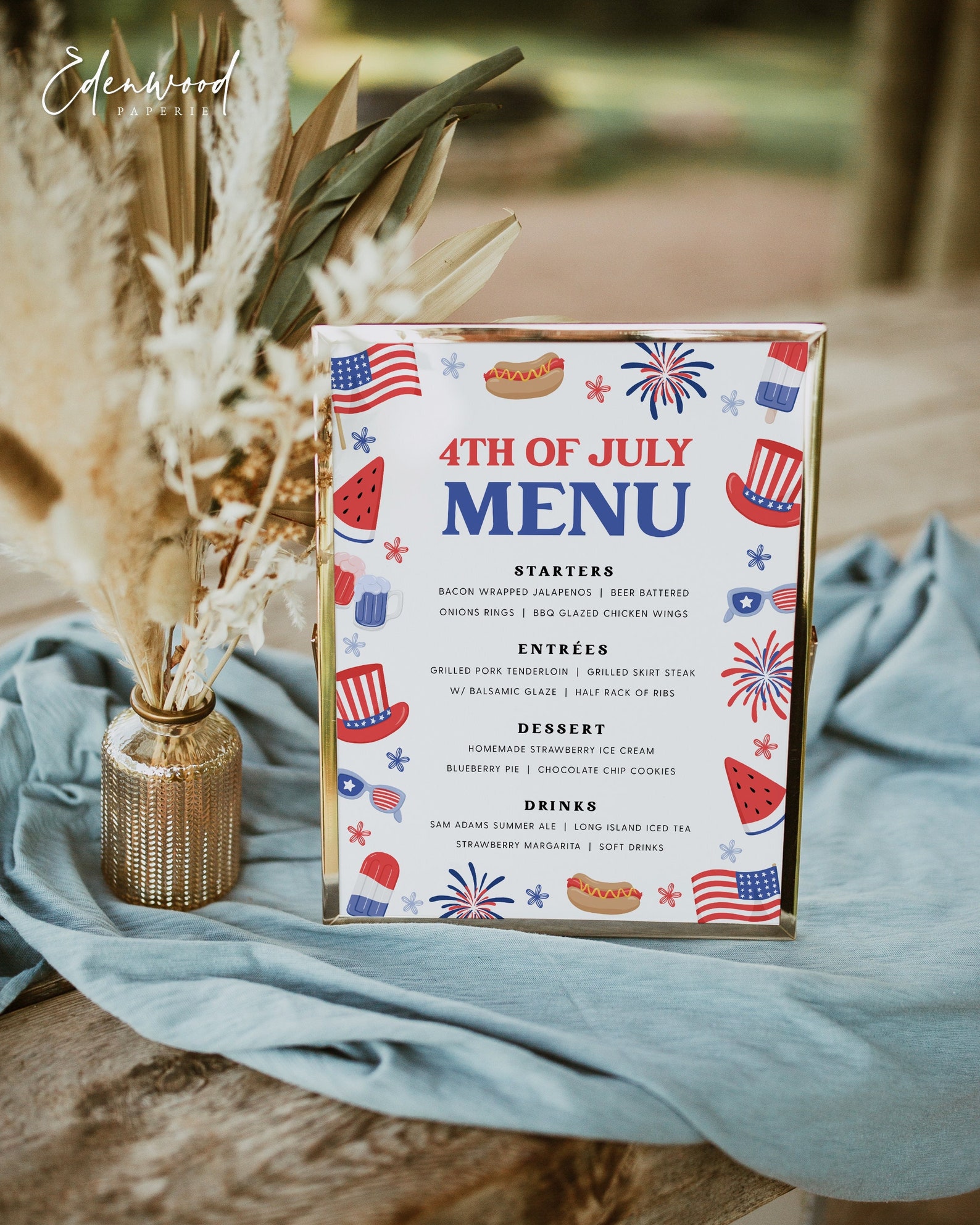 Editable July 4th Menu Template, Patriotic Independence Day Menu Sign ...