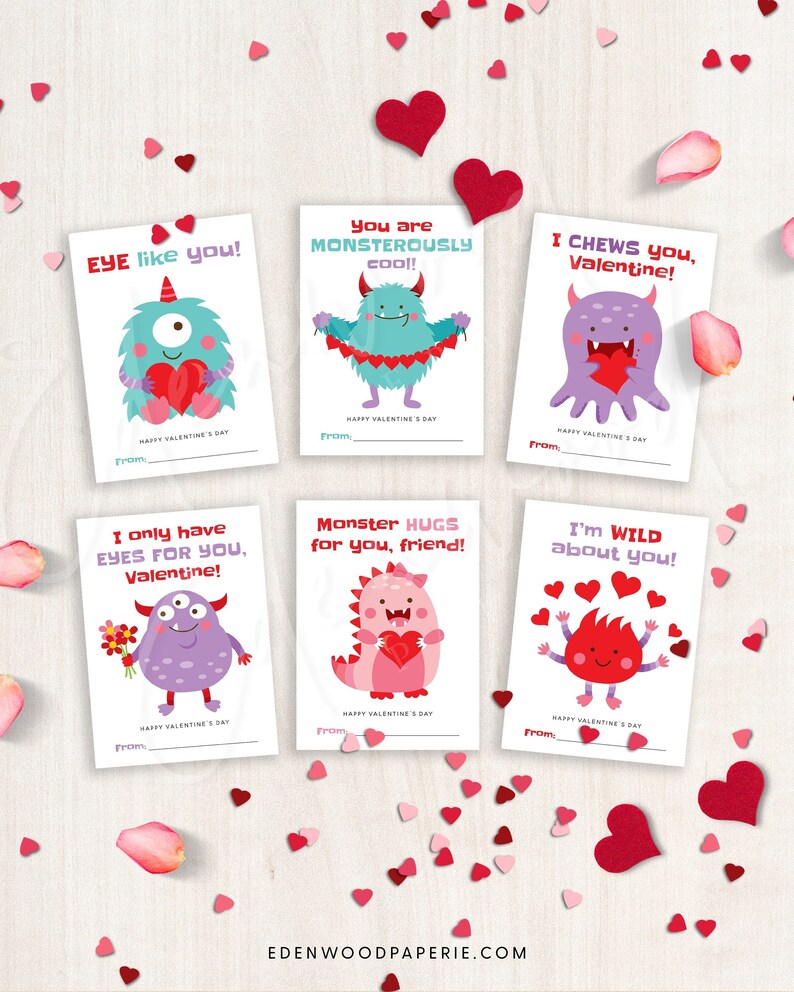 Printable Monster Valentine's Day Cards Classroom - Etsy