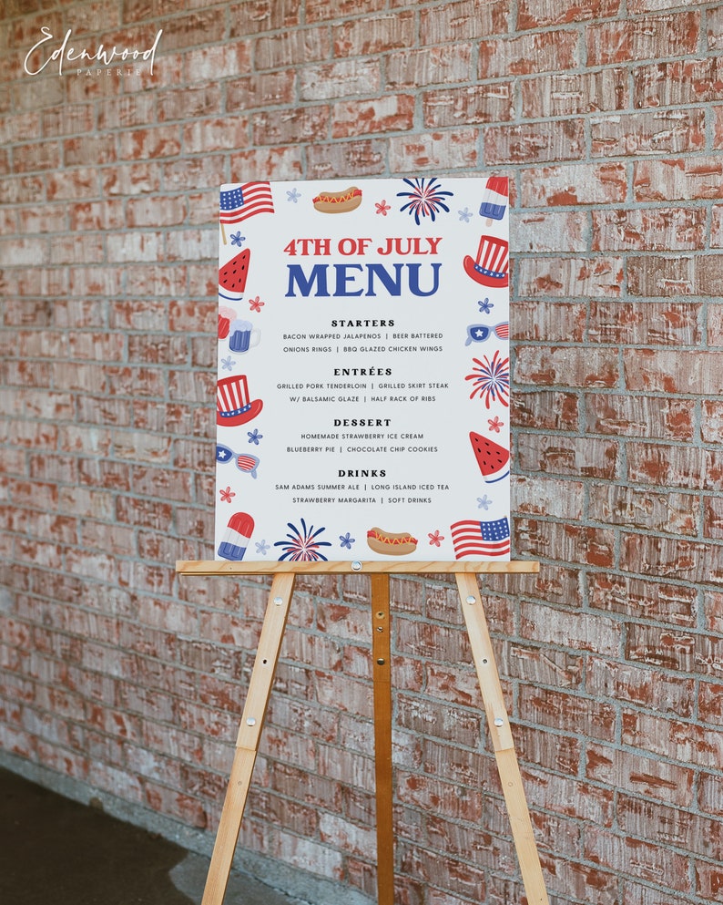 Editable July 4th Menu Template, Patriotic Independence Day Menu Sign ...
