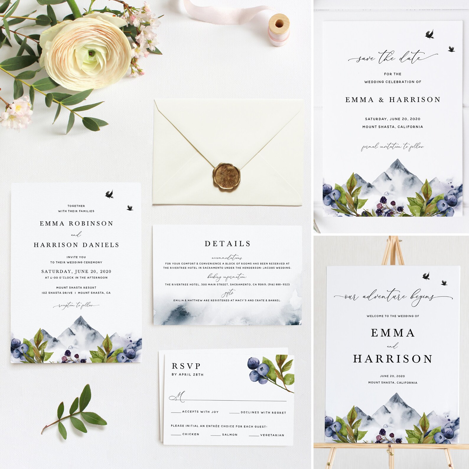 Rustic Mountain Wedding Template Bundle, Rustic Wedding Invitation Set ...