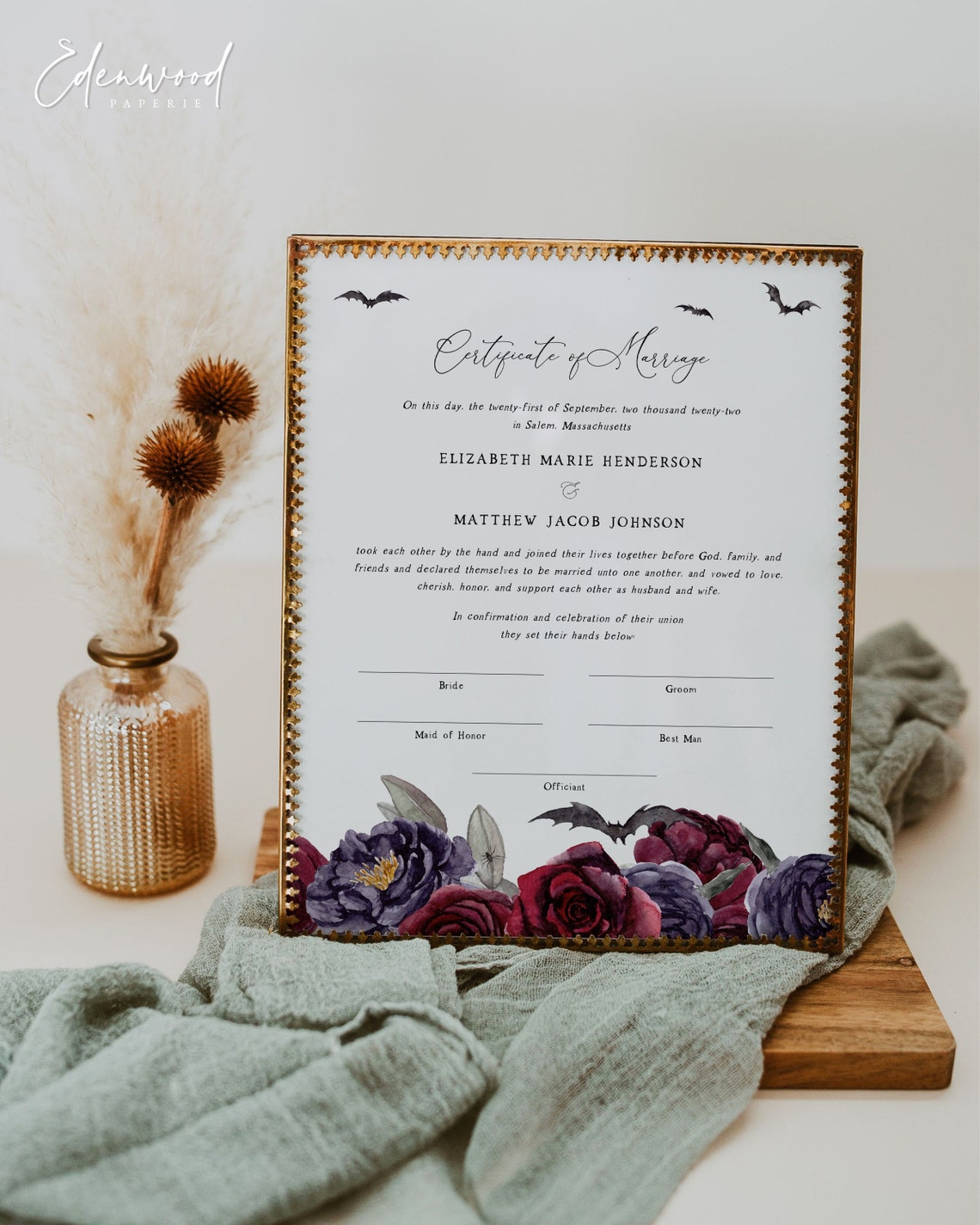 Gothic Wedding Marriage Certificate Keepsake Decorative - Etsy