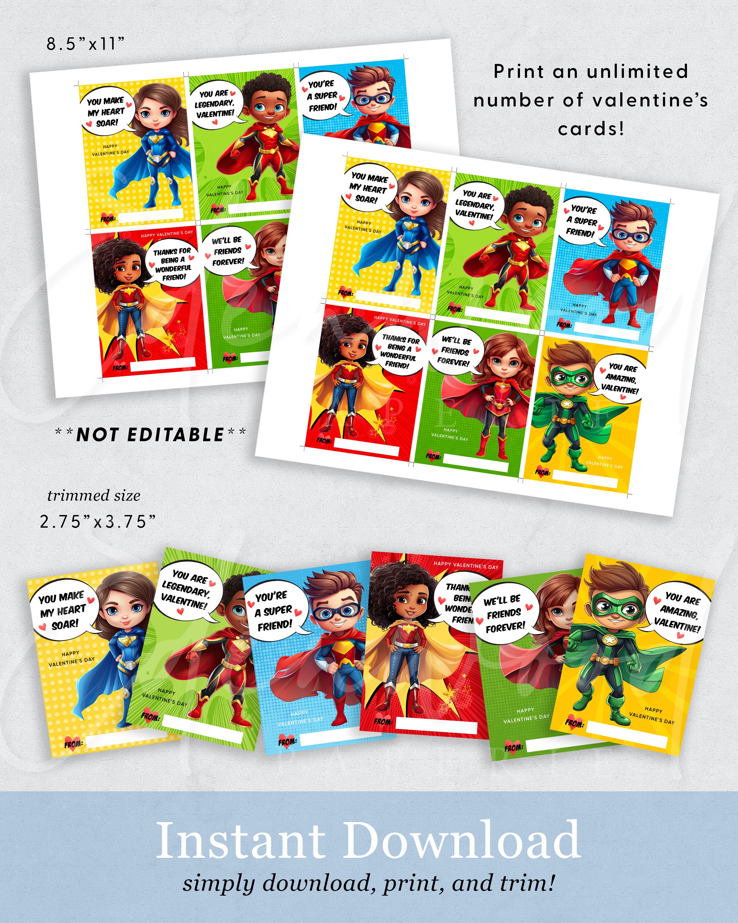 Printable Superhero Valentine's Day Cards, Classroom Valentine's Day ...