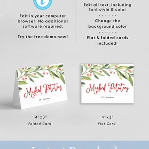 Printable Christmas Buffet Cards, Holiday Food Label Cards, Editable ...