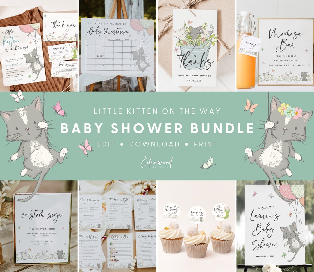 Cat Baby Shower Invitation Bundle, Kitten Baby Shower Invitation Bundle ...