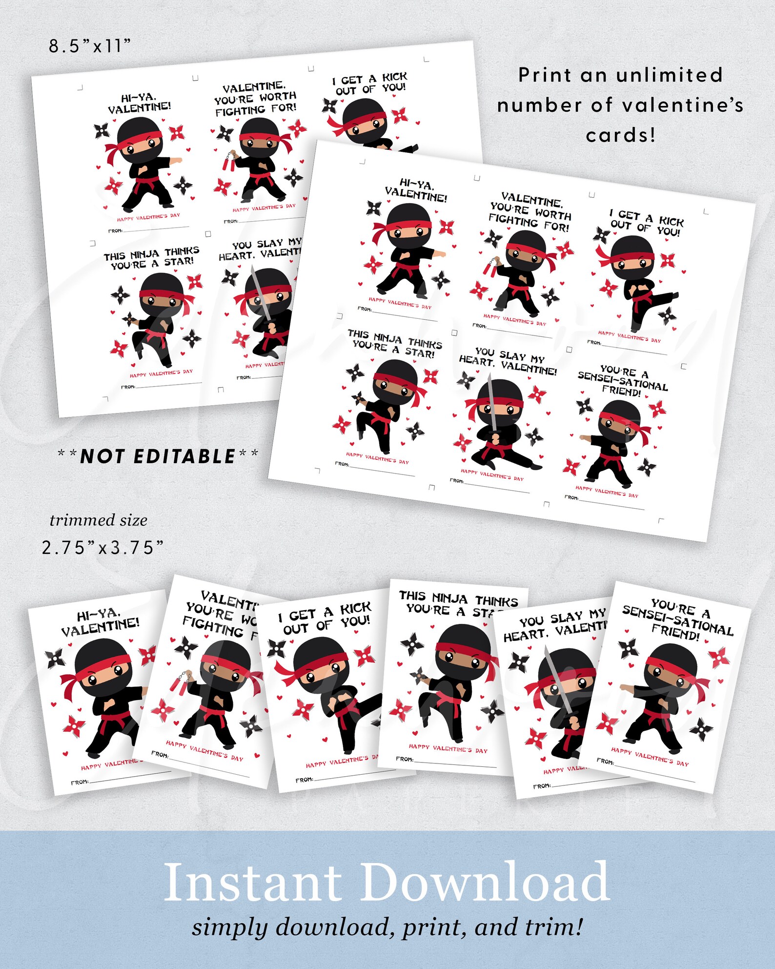 Printable Ninja Valentine's Day Cards, Classroom Valentine's Day Cards ...