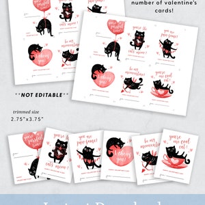Printable Cat Valentine's Day Cards, Classroom Valentine's Day Cards ...