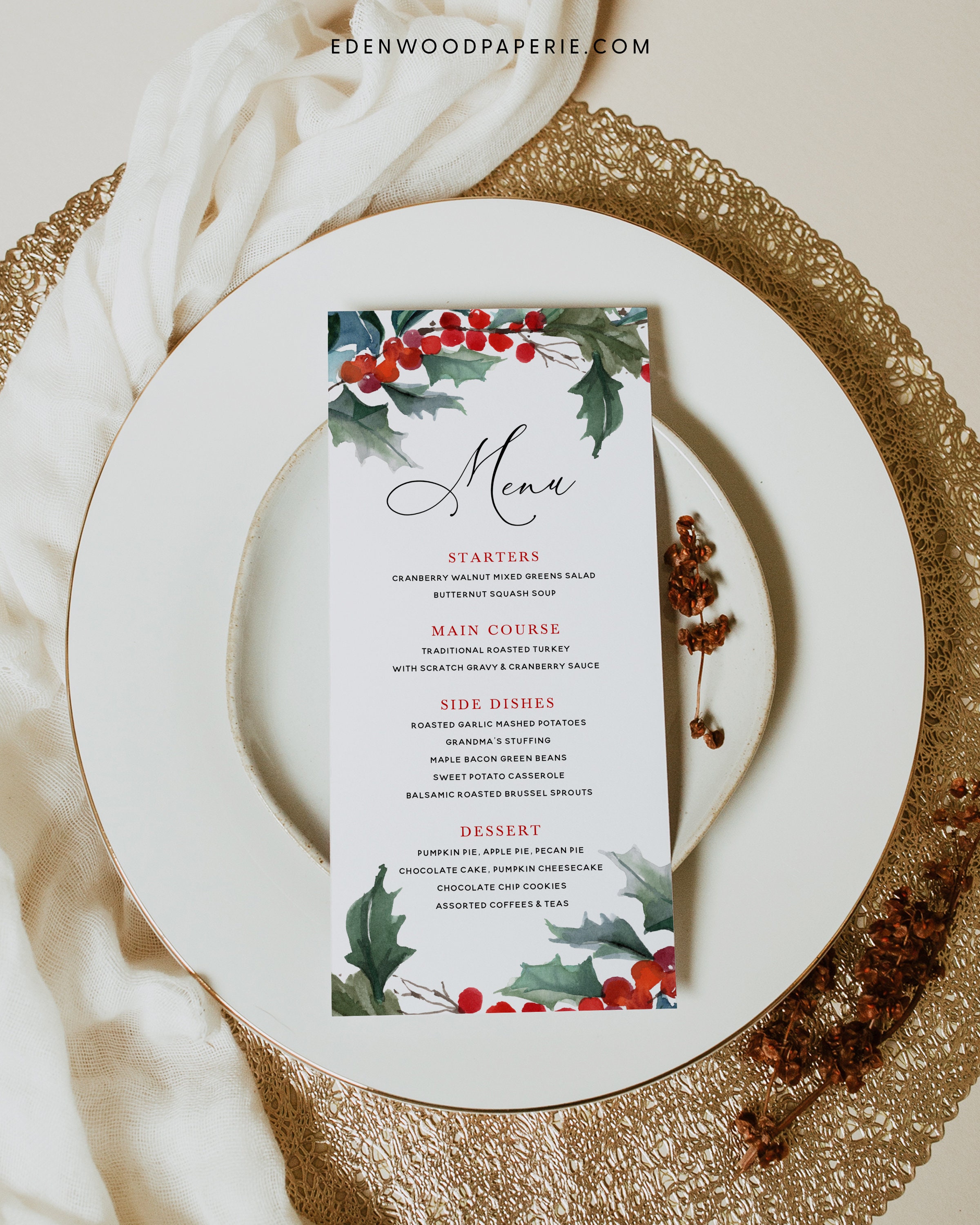 Christmas Menu Christmas Menu Card Template Holiday Menu - Etsy