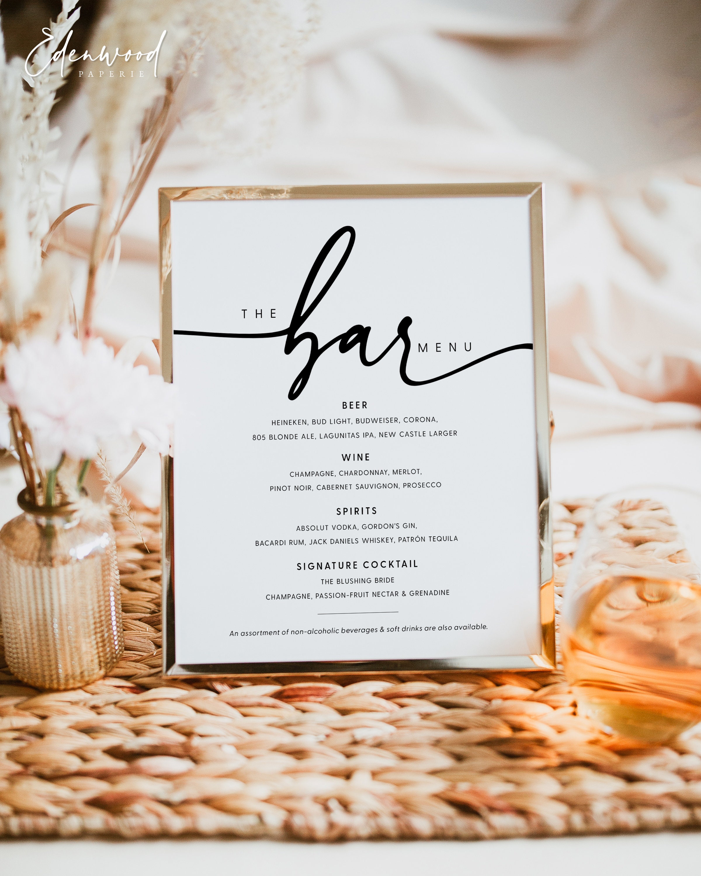Wedding Bar Menu Printable Bar Sign Template Minimalist - Etsy