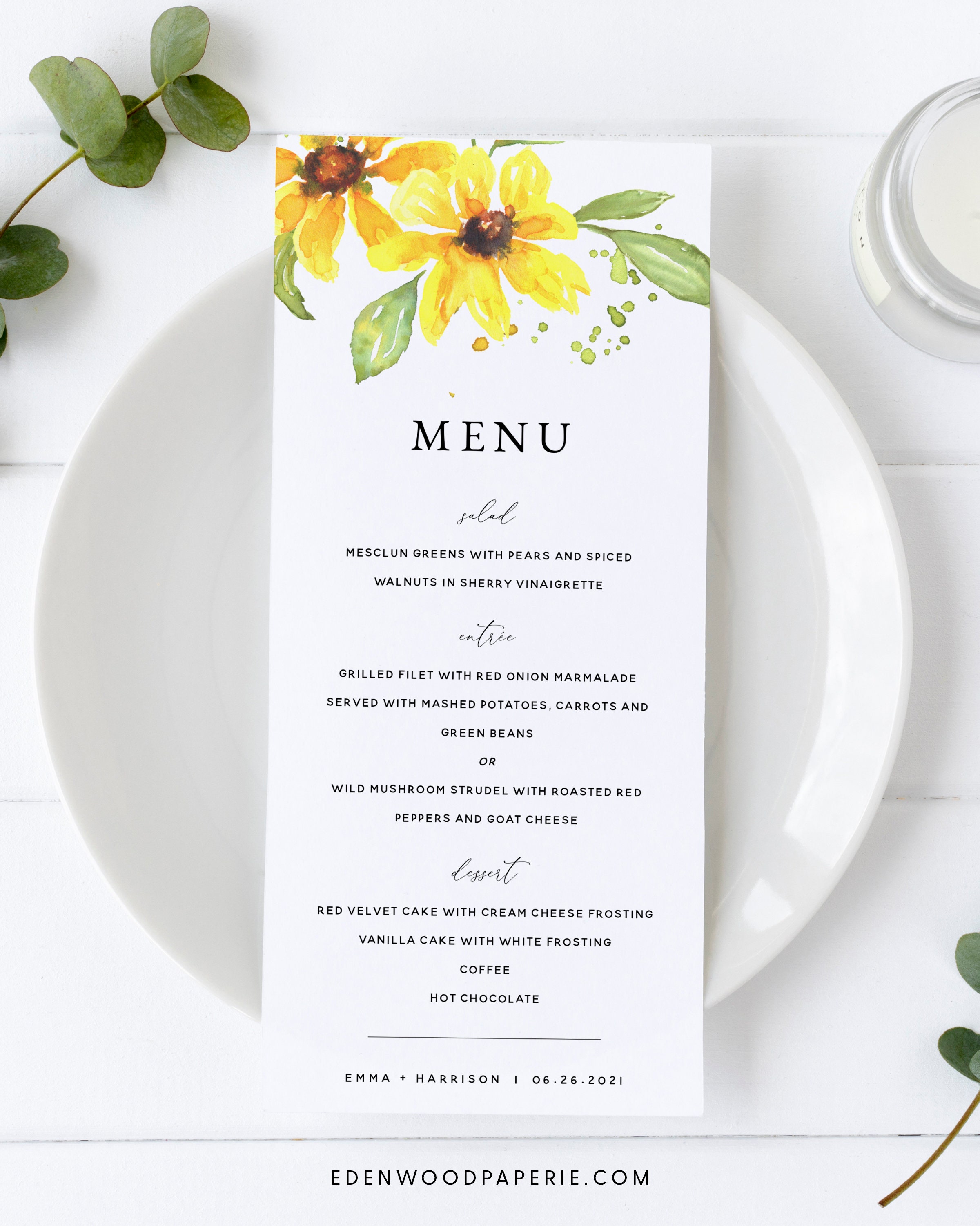 Floral Wedding Menu Template Wildflower Wedding Menu Cards | Etsy