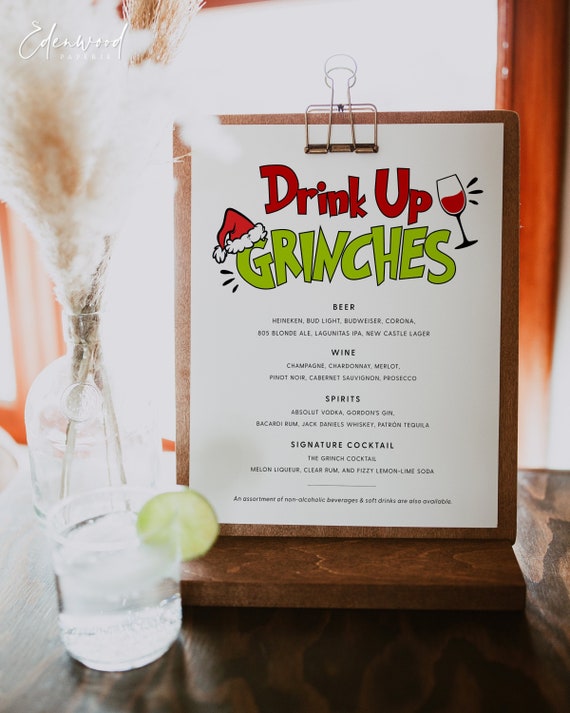 Christmas Bar Menu Drink up Grinches Bar Menu Sign Printable | Etsy